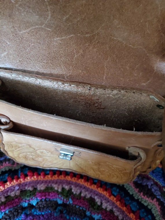 Vintage 1950's Tooled Leather Shoulder Bag - Gem Vintage 1950's Tooled Leather Shoulder Bag - Gem