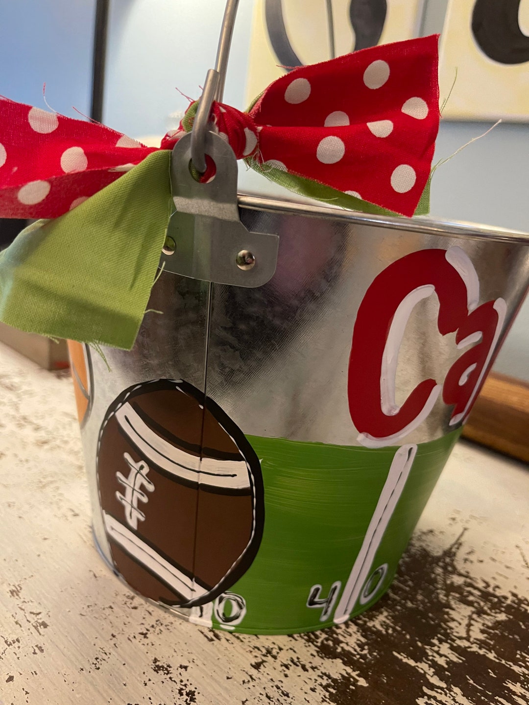 Hand Painted Sports Themed Galvanized Bucket - Etsy