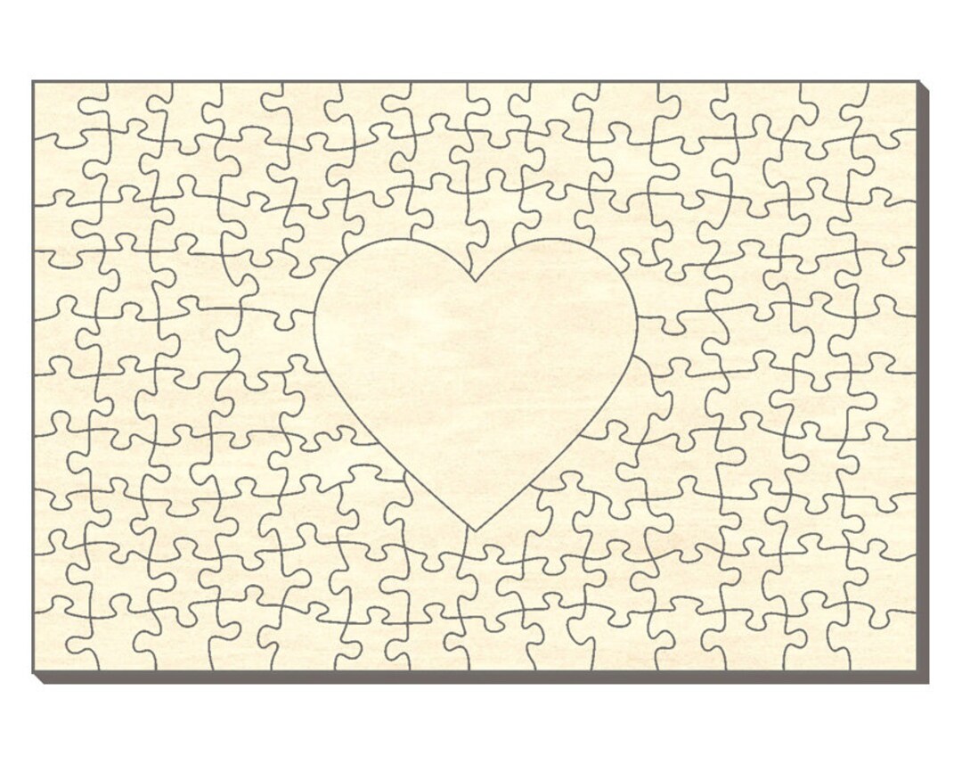 Blank Puzzle Rectangle With Heart, 84 X 60 Cm, 121 Pieces, Wooden ...