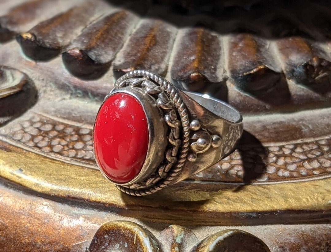 Mens Vintage Signet Style Large Red Stone Silver 925 Ring Size S - Etsy
