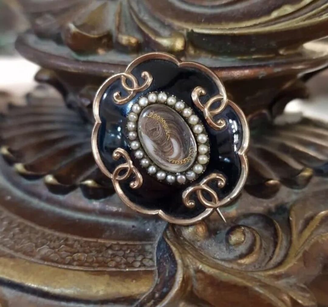 Victorian Macabre 14ct Gold & Pearl Hair Mourning Brooch 1887 With ...