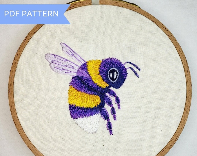 Bee: Hand Embroidery Pattern. Thread Painting Tutorial. PDF Digital ...