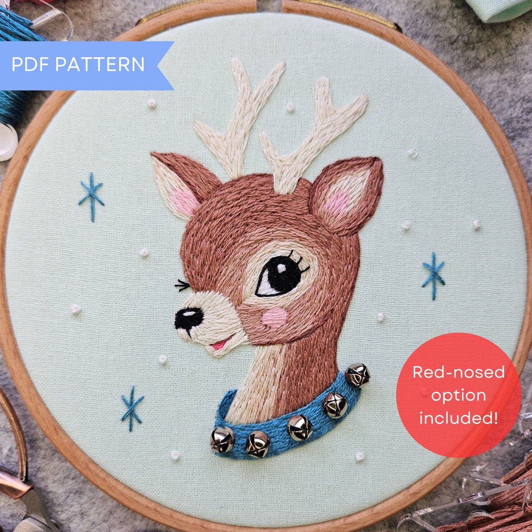 Retro Vintage Reindeer Embroidery | PDF Pattern | Christmas | Beginner ...