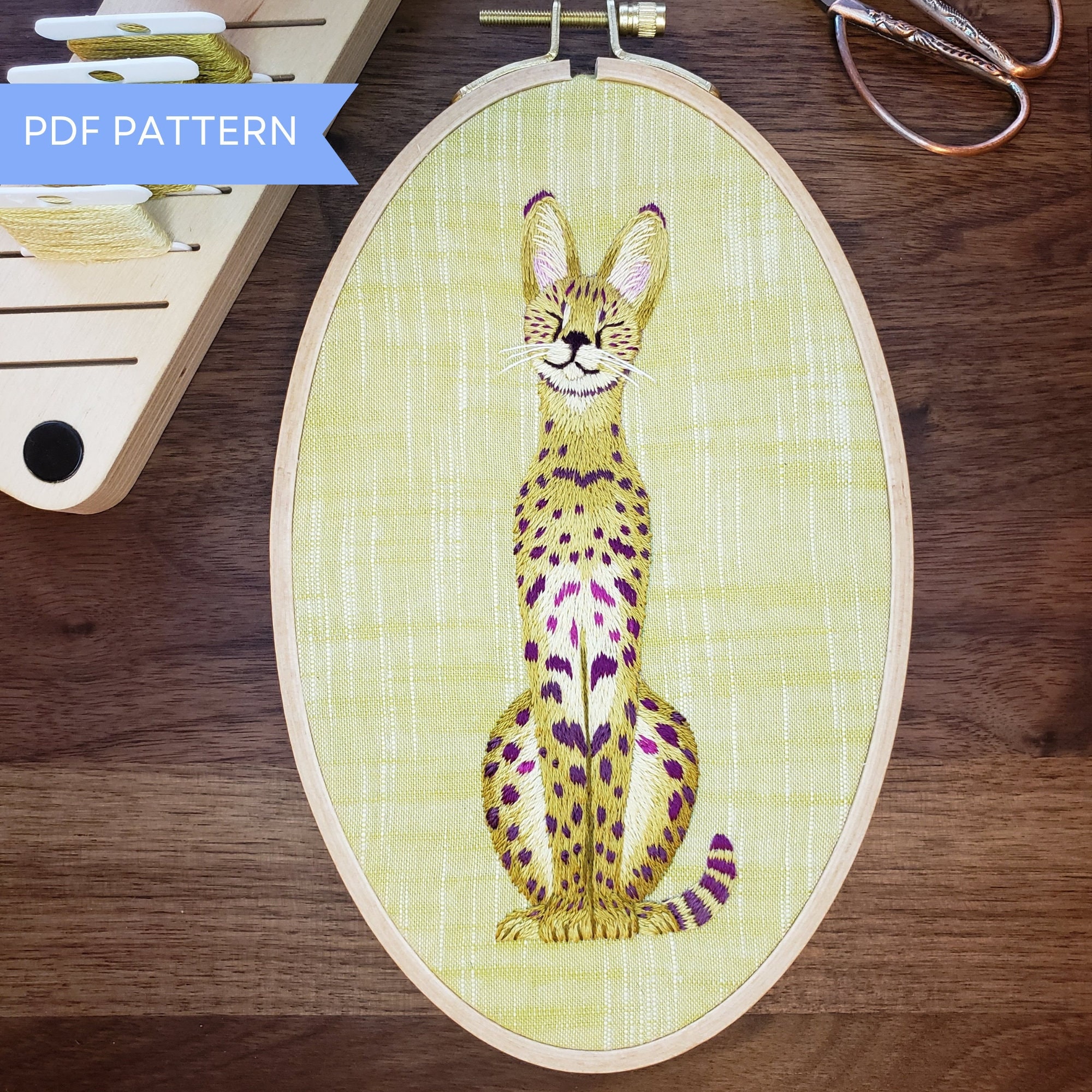 Serval in an Oval Hoop PDF Pattern Beginner Hand - Etsy Australia