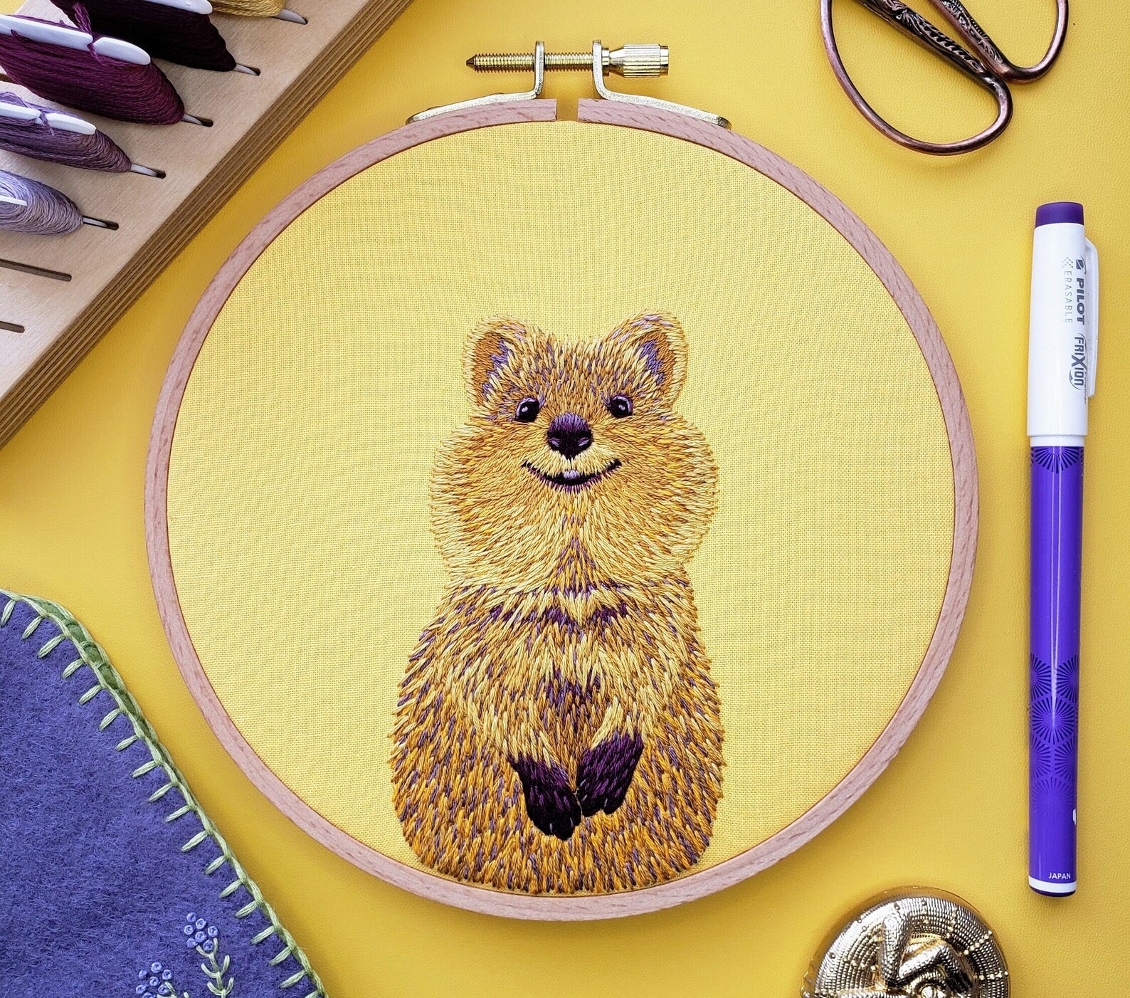 Quokka Says ‘hi’| PDF Pattern | Beginner Hand Embroidery ...