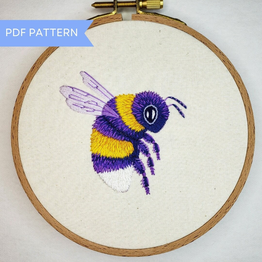 Colorful Bumblebee Hand Embroidery Pattern, Thread Painting ...