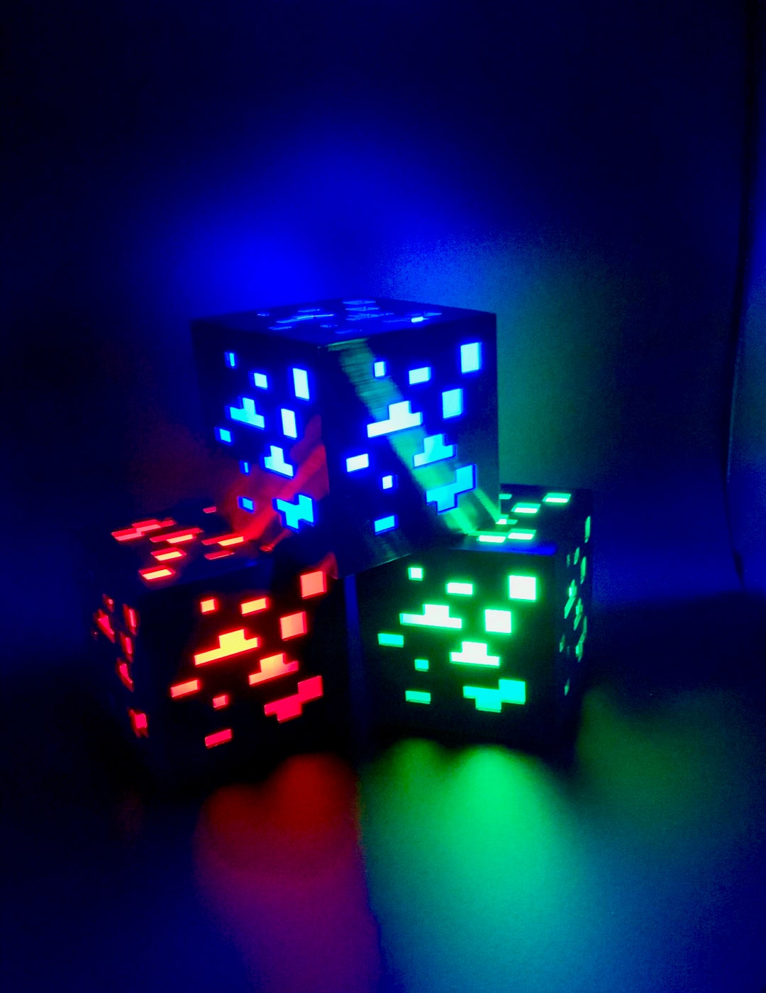 3D Printed Ore Rock RGB Color Changing LED Light Inspired by Minecraft ...