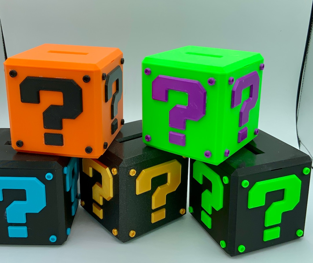 3D Printed Question Mark Box, Coin Bank, Piggy Bank, Video Game, Mario ...