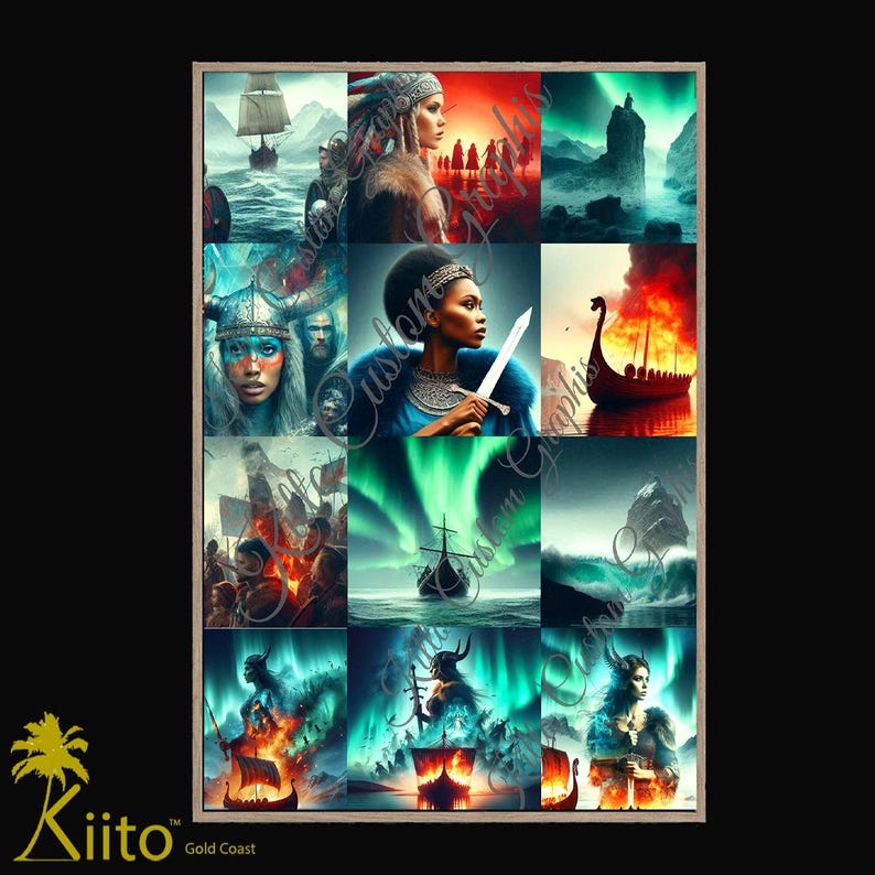 Viking Shield Maiden Collages (set of 4 Sheets) for Gift Cards, Scrap ...