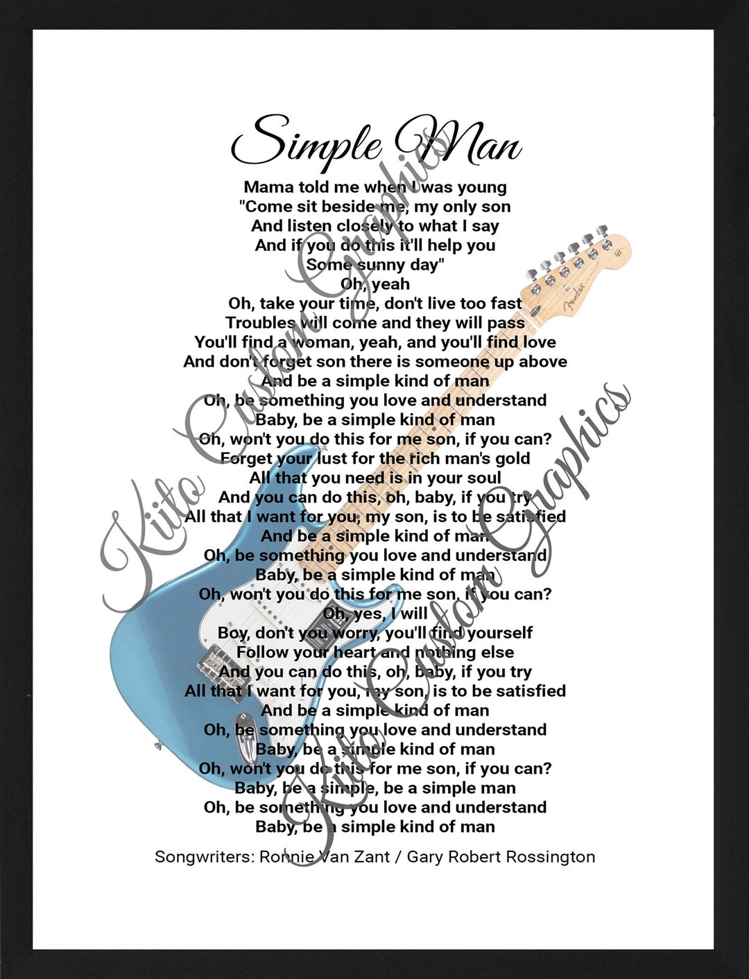 Simple Man Song Lyrics - Digital Download, Ready to Print, Frame ...