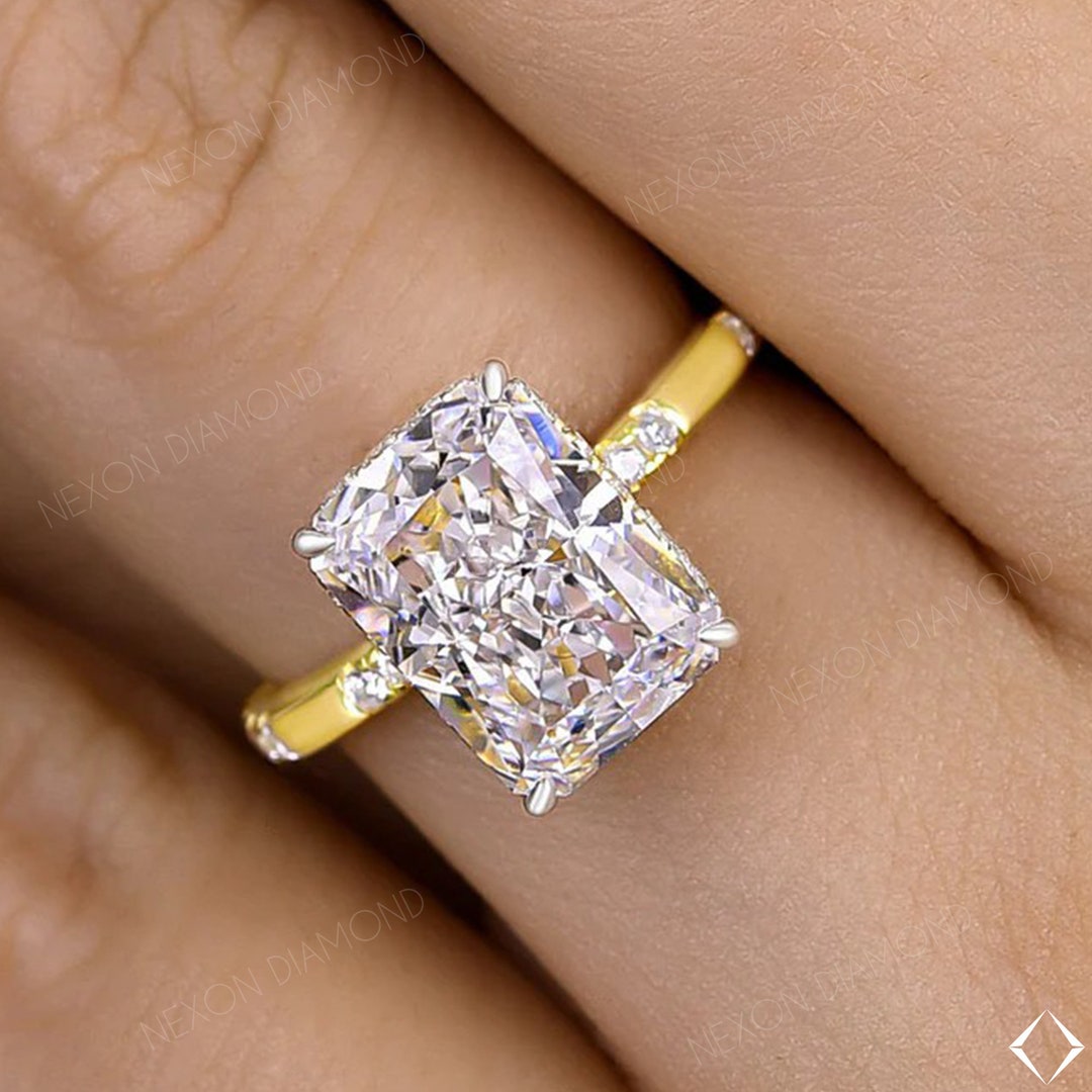 Ice Crushed Radiant Cut Engagement Ring CVD Diamond Wedding Ring ...