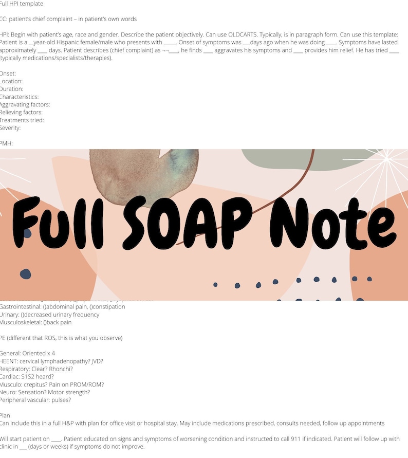 SOAP Note Template for Nps/pas/mds // NP Students // NP School Help - Etsy