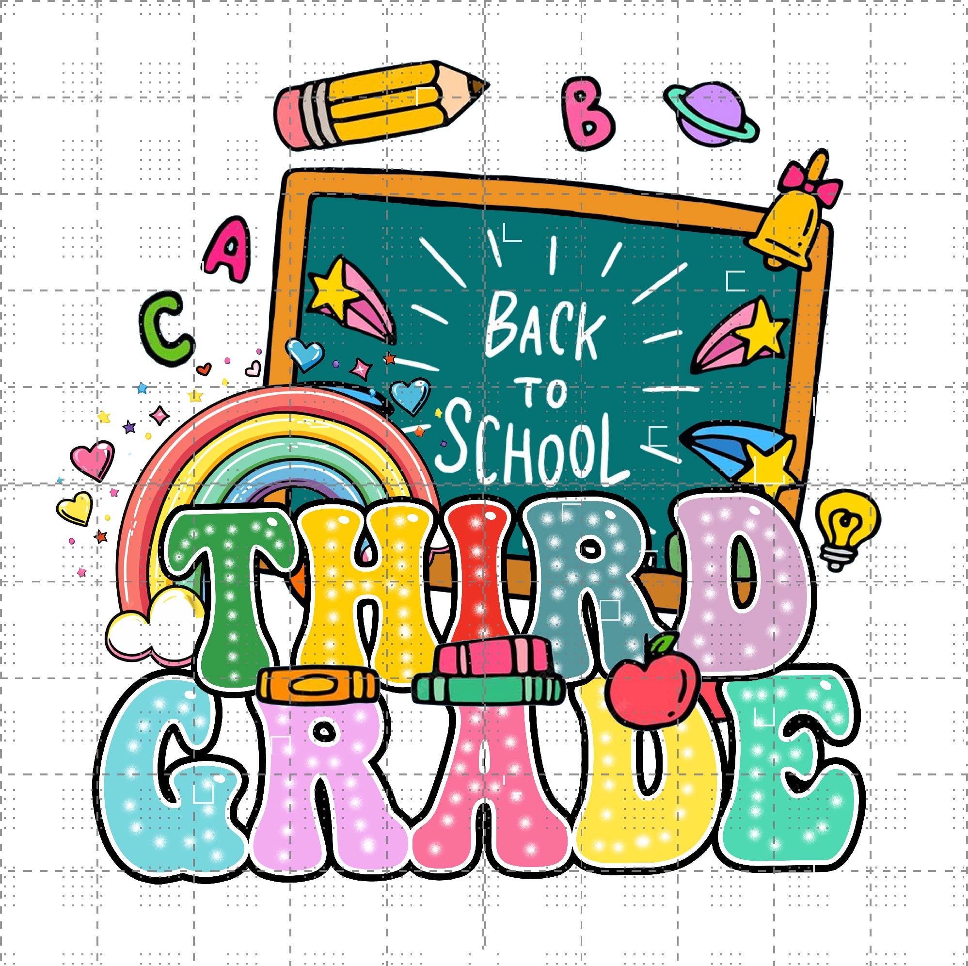 Retro Third Grade PNG: Rainbow Pencil, Back to School, Teacher Gift ...