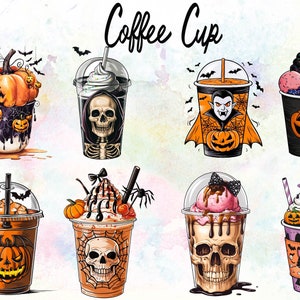 Halloween Coffee Cup Clipart, PNG Bundle Digital Download - Etsy