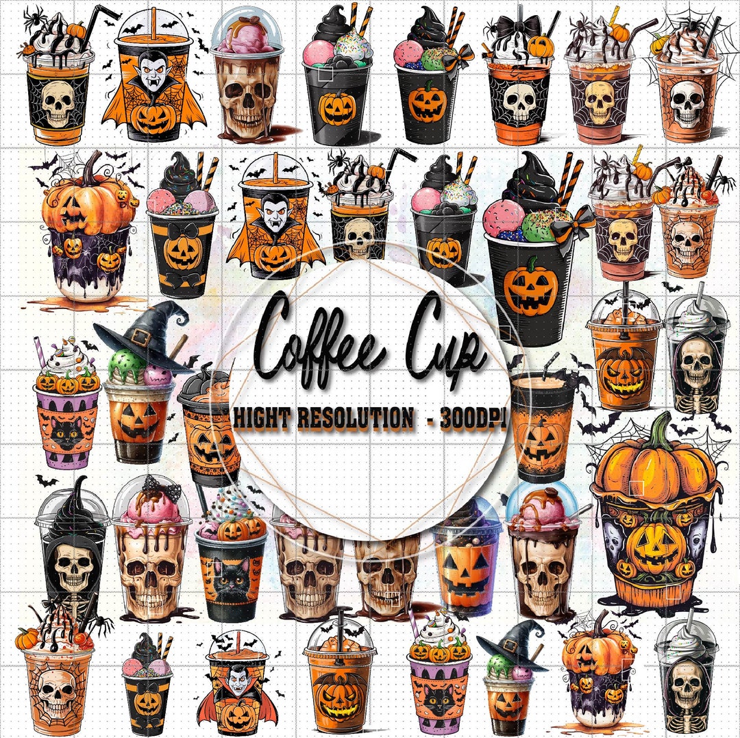 Halloween Coffee Cup Clipart, PNG Bundle Digital Download - Etsy