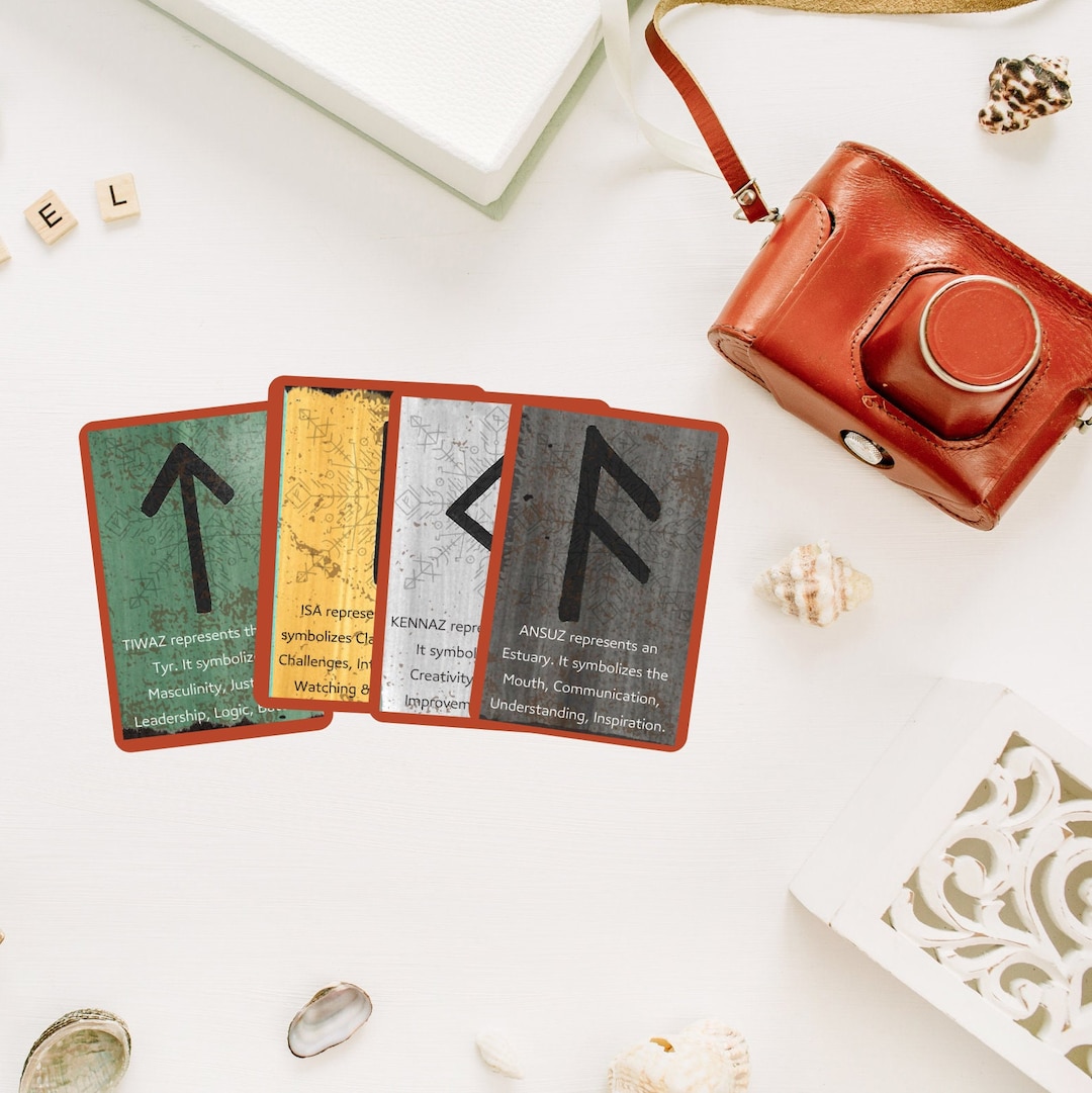 Elder Futhark Rune List With Printed Cards, Stone Rune Cards With Rune ...