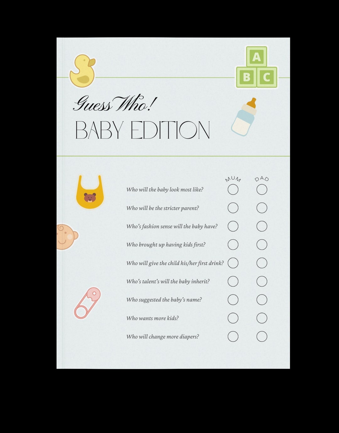 Baby Shower Guess Who Game I Printable Baby Shower Game I Instant ...