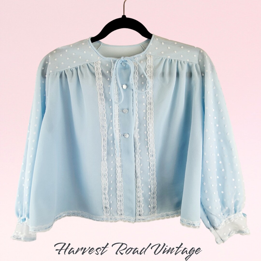 1940s Vintage Blue Nylon Crop Bed Jacket, Loungewear Size M Women's ...