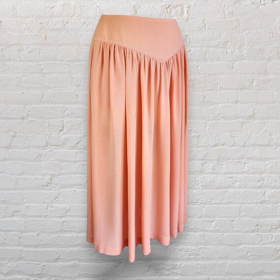1970s Vintage Waist Yoke Gathered Midi Skirt - Aprico… - Gem