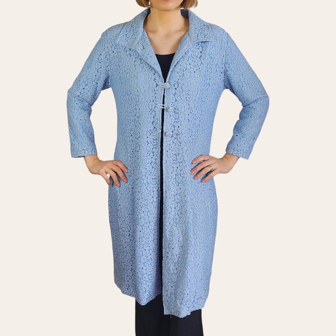 1960s 70s Vintage Blue Lace Duster Coat, Size 12 | Retro Wedding Guest ...