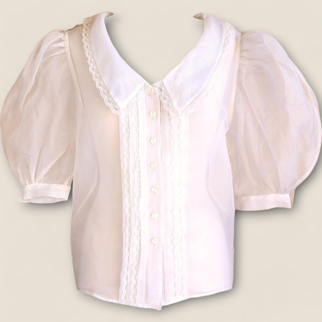 1990s Vintage White Organza Victorian Style Blouse, Size 8 | Retro ...
