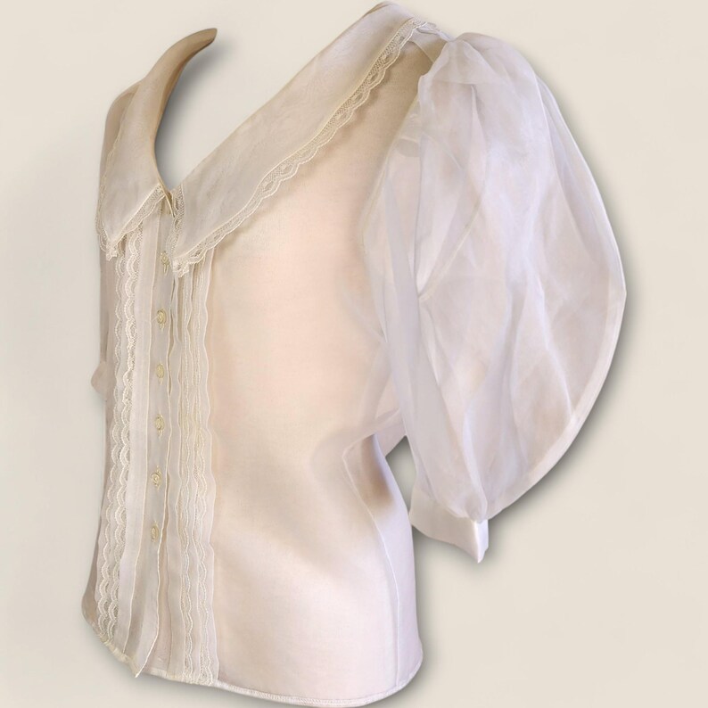 1990s Vintage White Organza Victorian Style Blouse, Size 8 Retro Summer ...