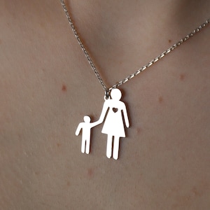 Dainty Mother and Kid Silhouette Necklace, Mothers Day Gift, Mom and ...
