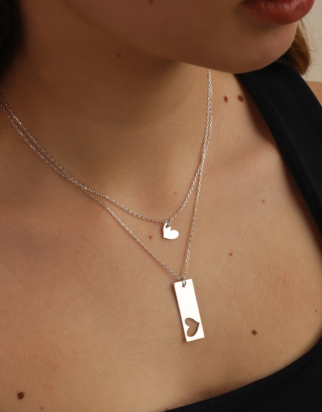 Sterling Silver Heart Matching Necklace, Valentines Day Heart Necklace ...