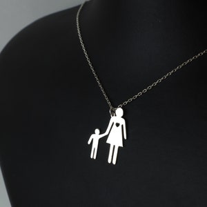 Dainty Mother and Kid Silhouette Necklace, Mothers Day Gift, Mom and ...