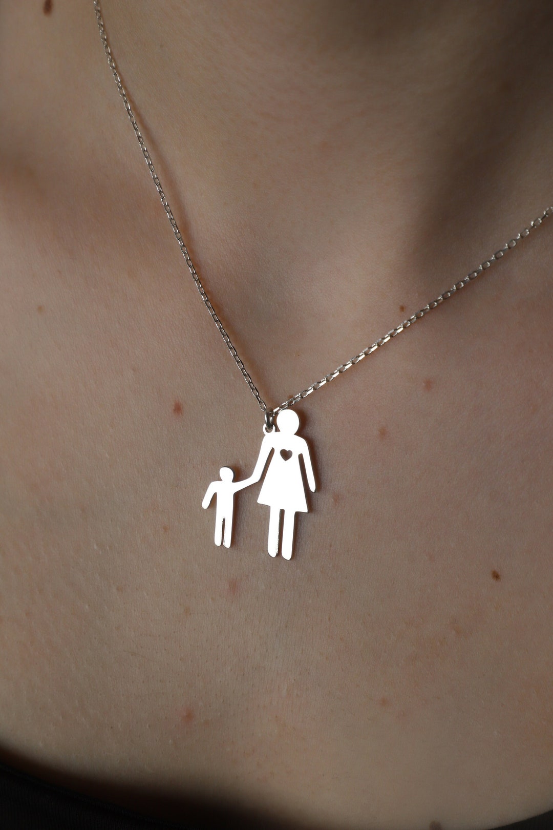 Dainty Mother and Kid Silhouette Necklace, Mothers Day Gift, Mom and ...