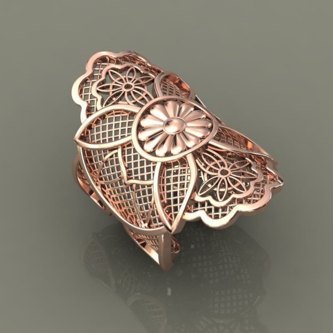 Ornamental Filigree Ring, Lace Design Large Ring, Thick Floral Ring ...