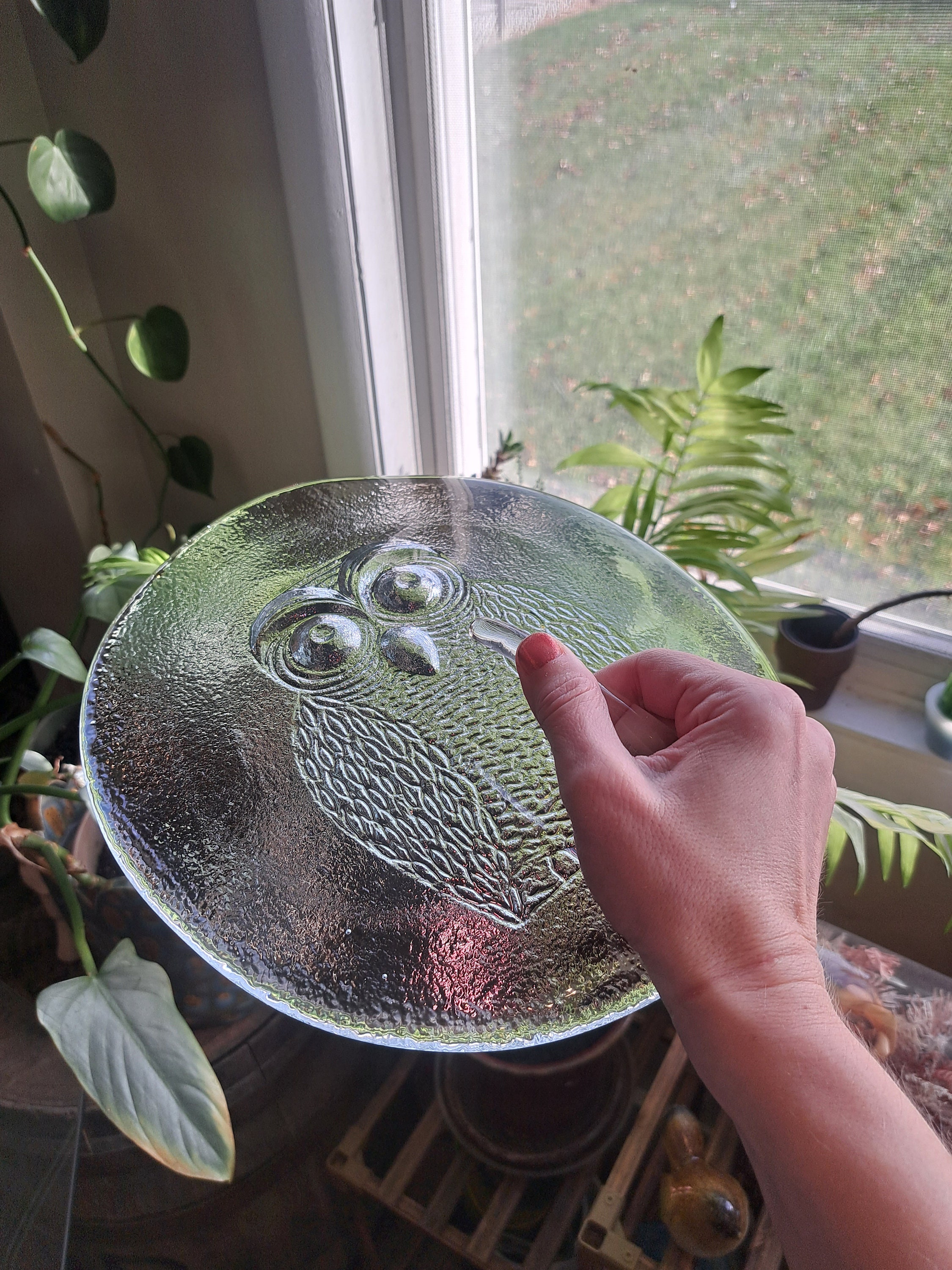 Blenko 7513 Crystal Owl Platter With Handle - Etsy