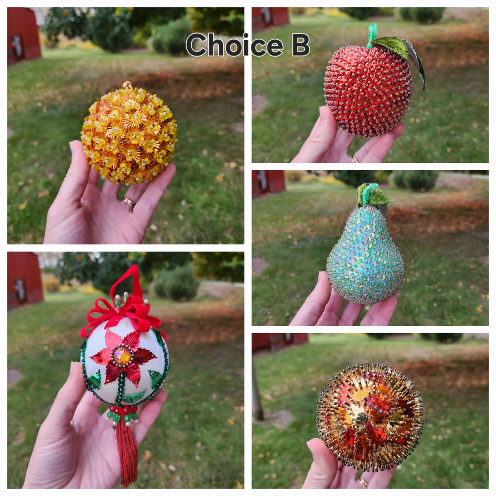 For Choice Vintage Handmade Push Pin Sequin & Bead Christmas Ornaments ...