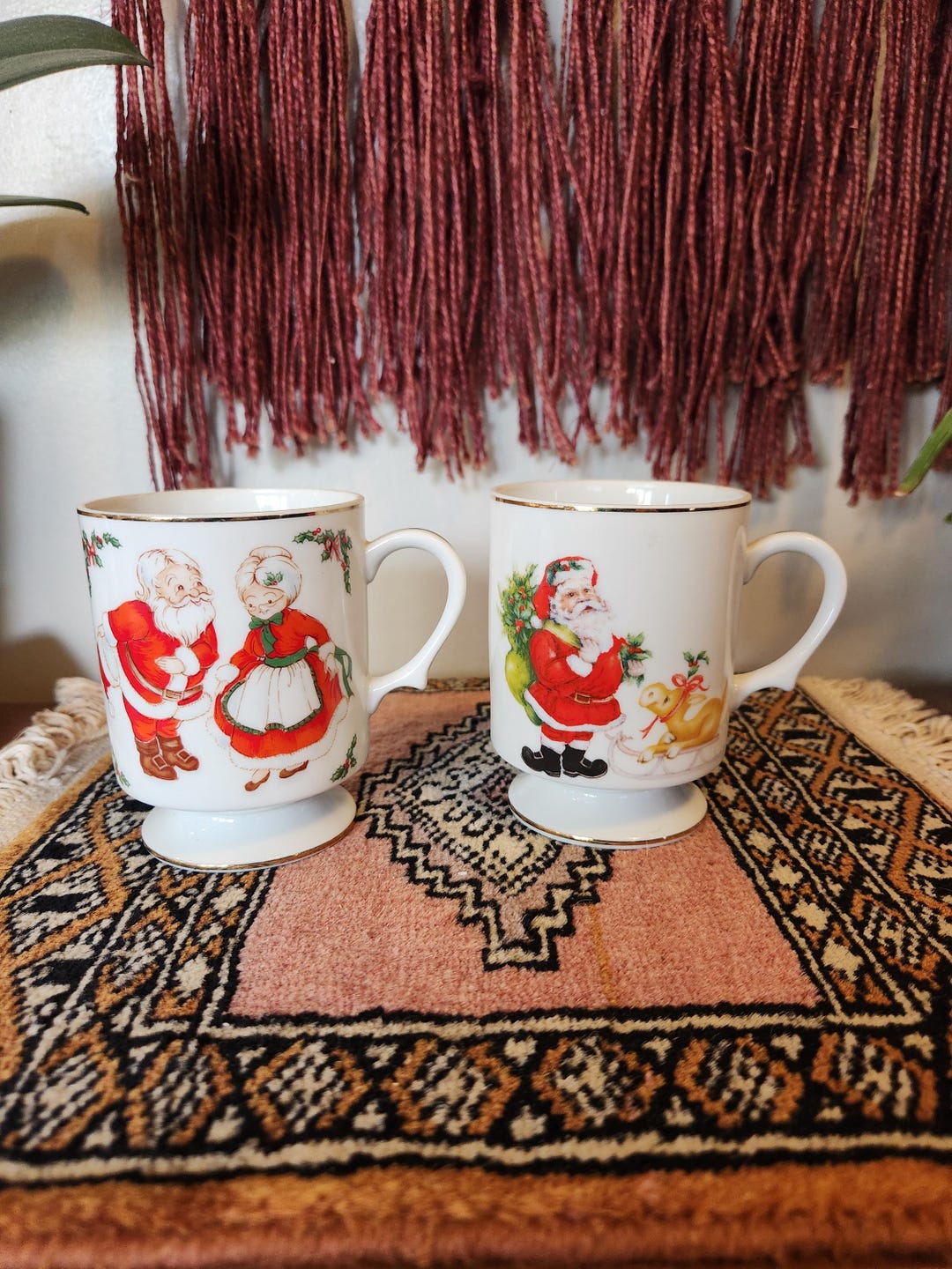 Lefton Christmas Mugs--set of 2 Santa Mrs Claus Rudolph Dancing - Etsy