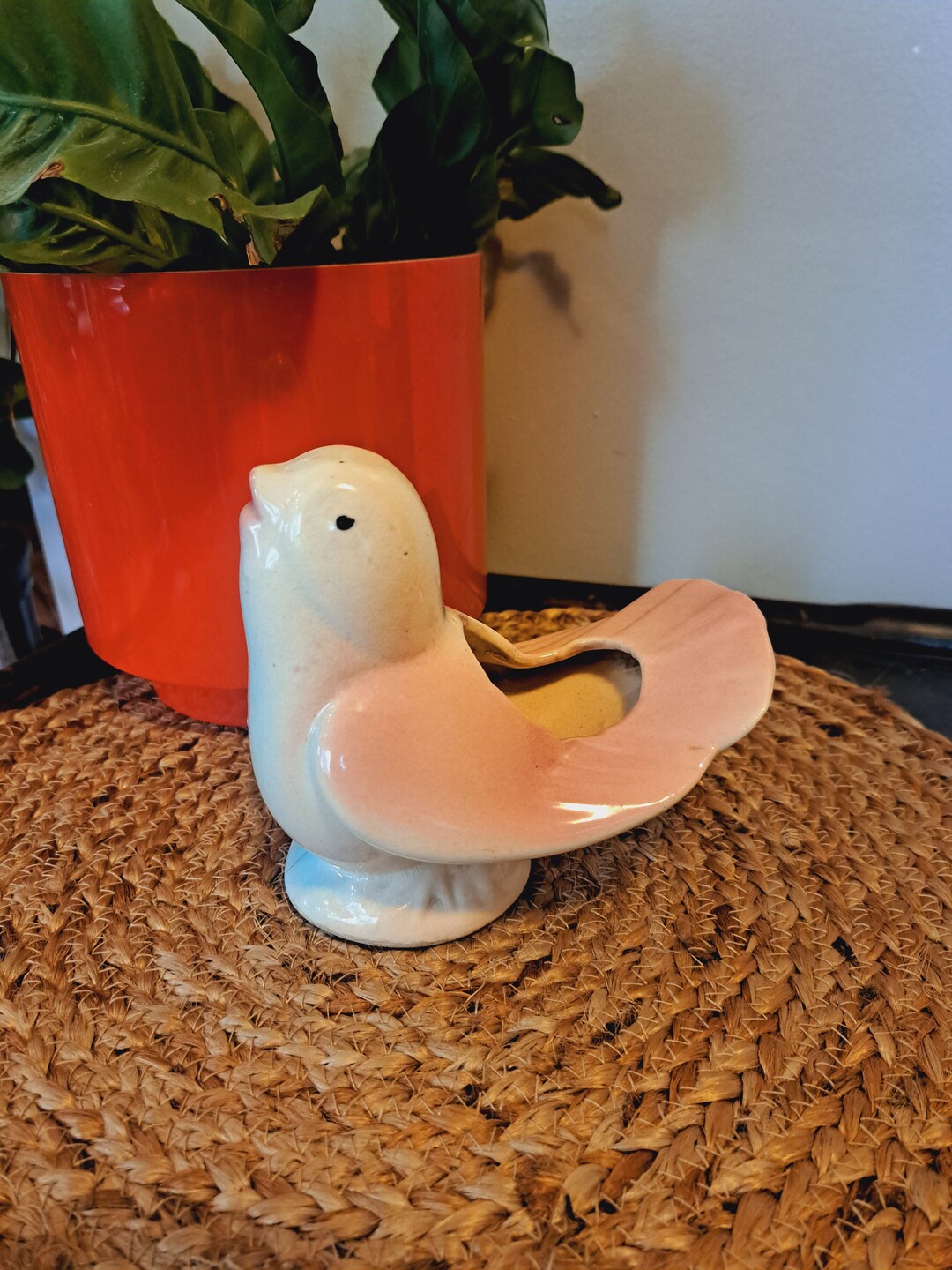 Vintage Pink and Blue Ceramic Bird Planter - Etsy