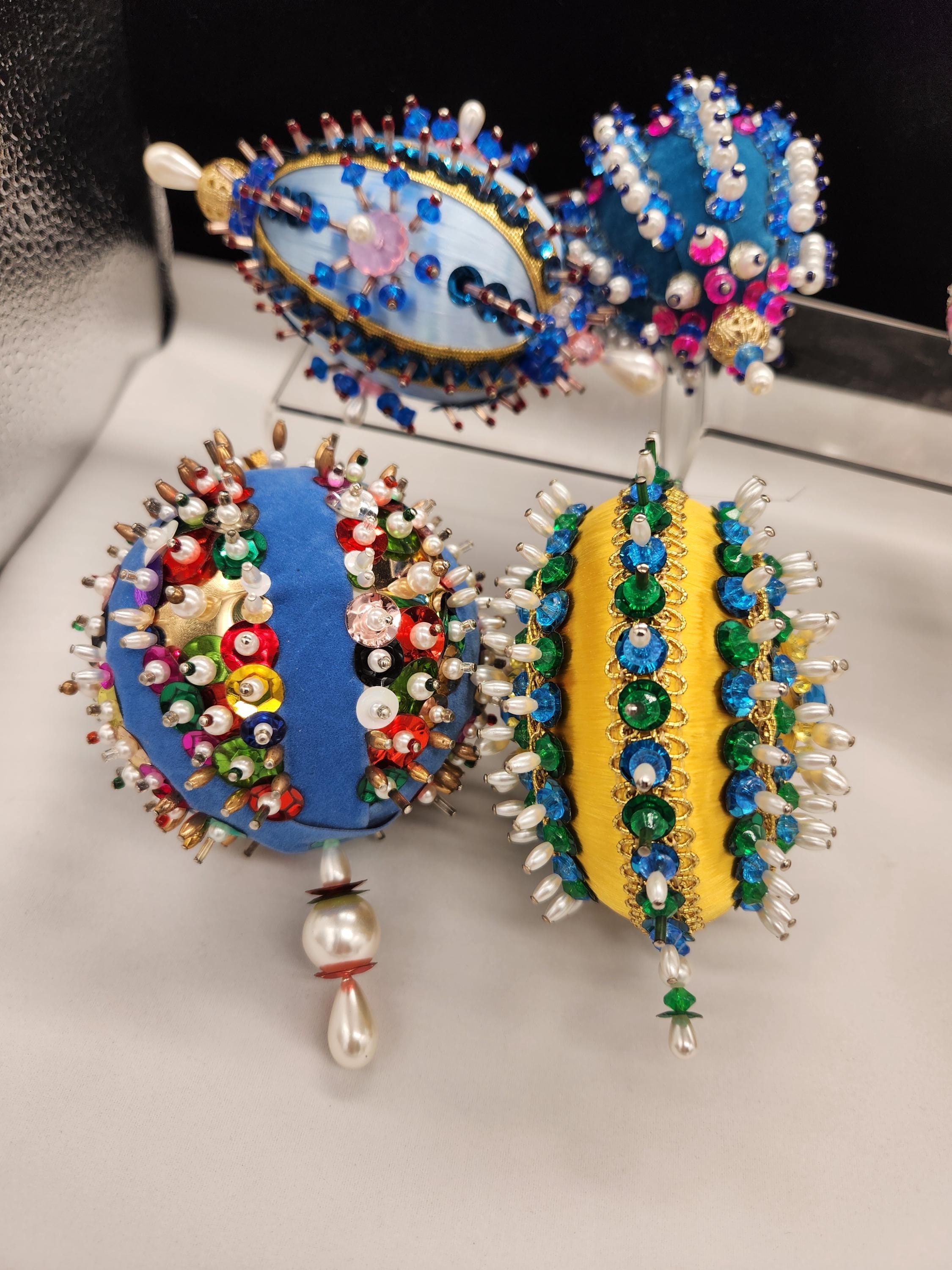 For Choice Vintage Handmade Push Pin Sequin & Bead Christmas Ornaments ...
