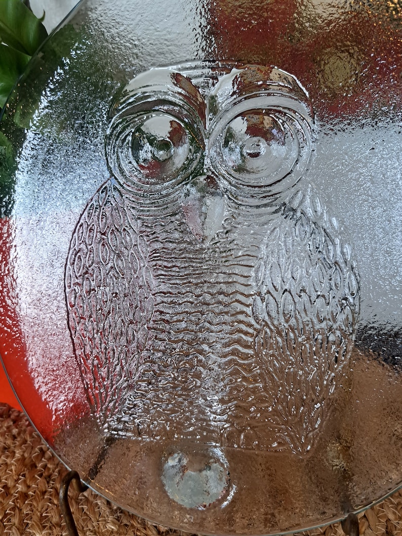 Blenko 7513 Crystal Owl Platter With Handle - Etsy