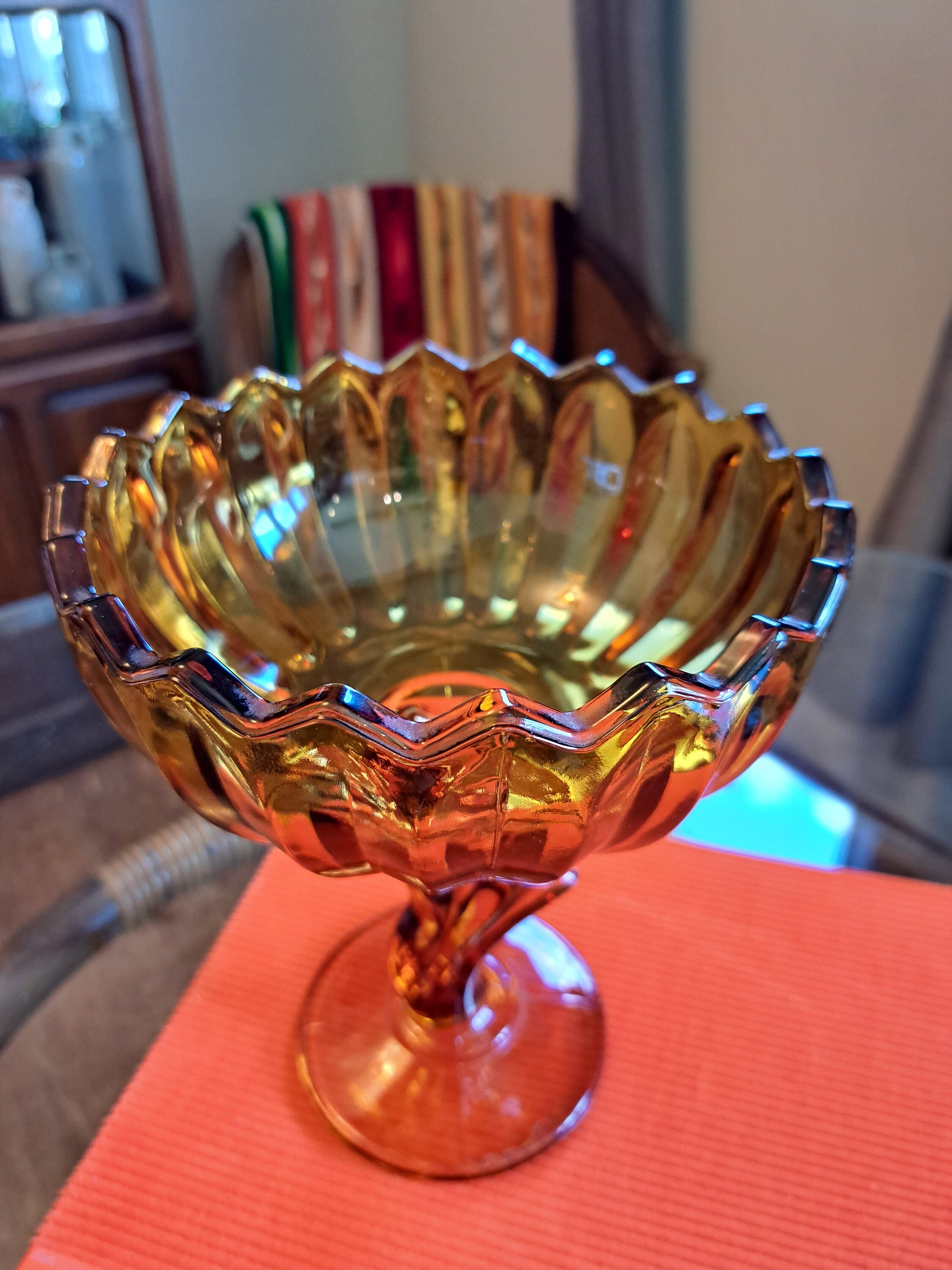 Indiana Glass Amber Lotus Compote - Etsy