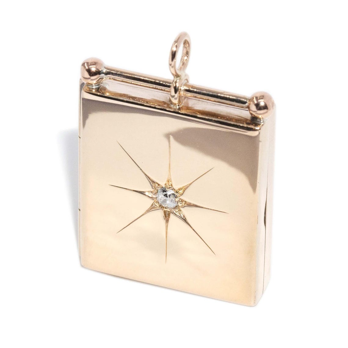 15K Gold Old Cut Diamond Book Locket | Preloved Vintage 1930s Celestial ...