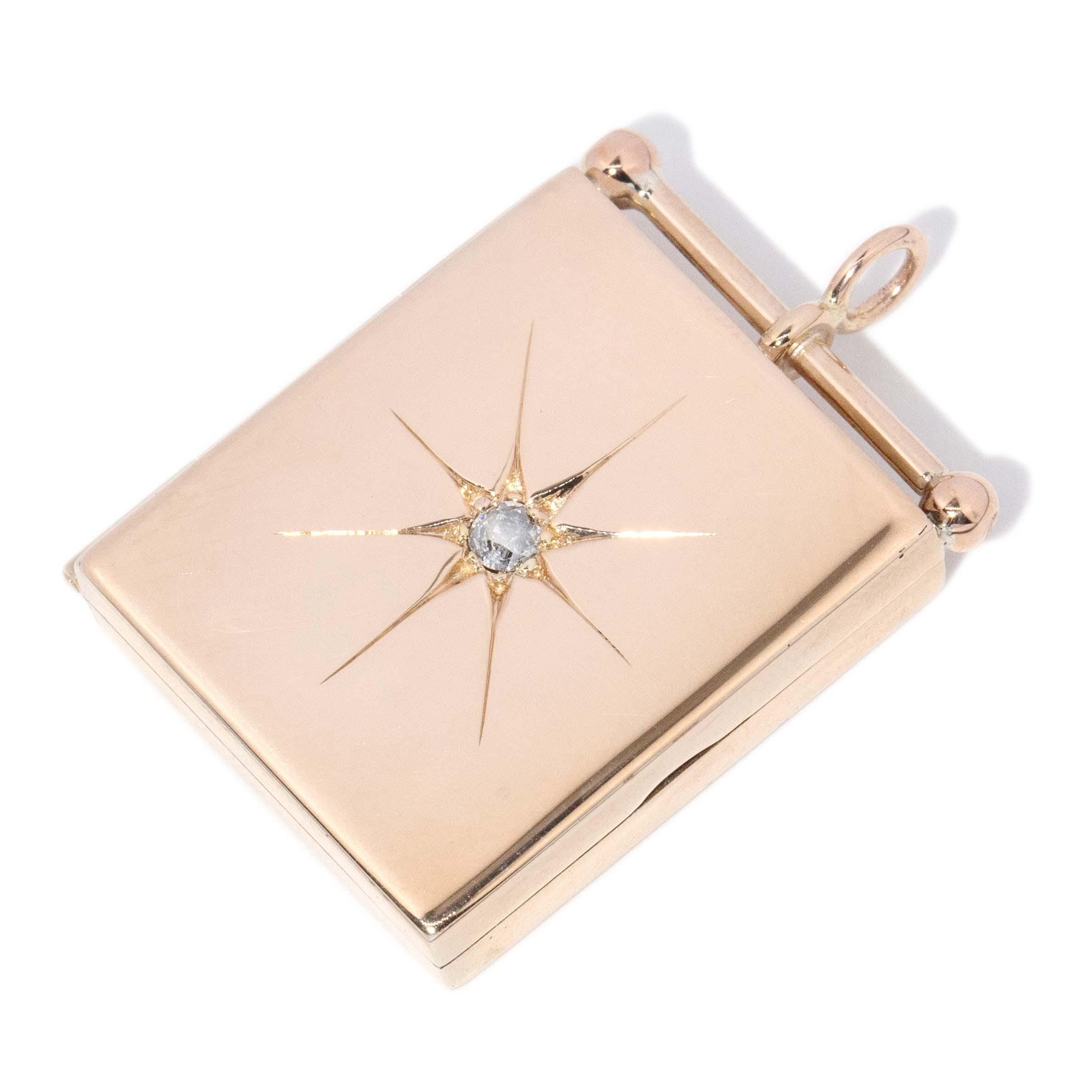 15K Gold Old Cut Diamond Book Locket | Preloved Vintage 1930s Celestial ...