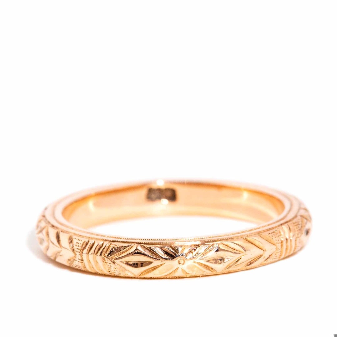 Sif 1950s Hand Engraved Band 9ct Rose Gold - Etsy