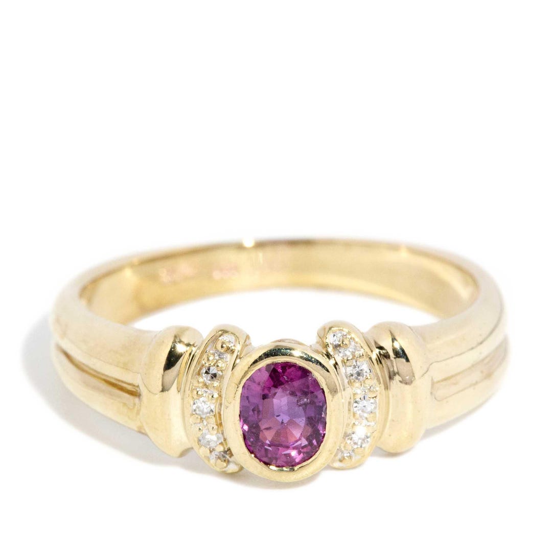 9k Gold Ruby & Diamond Engagement Band | Preloved Vintage Promise Ring ...