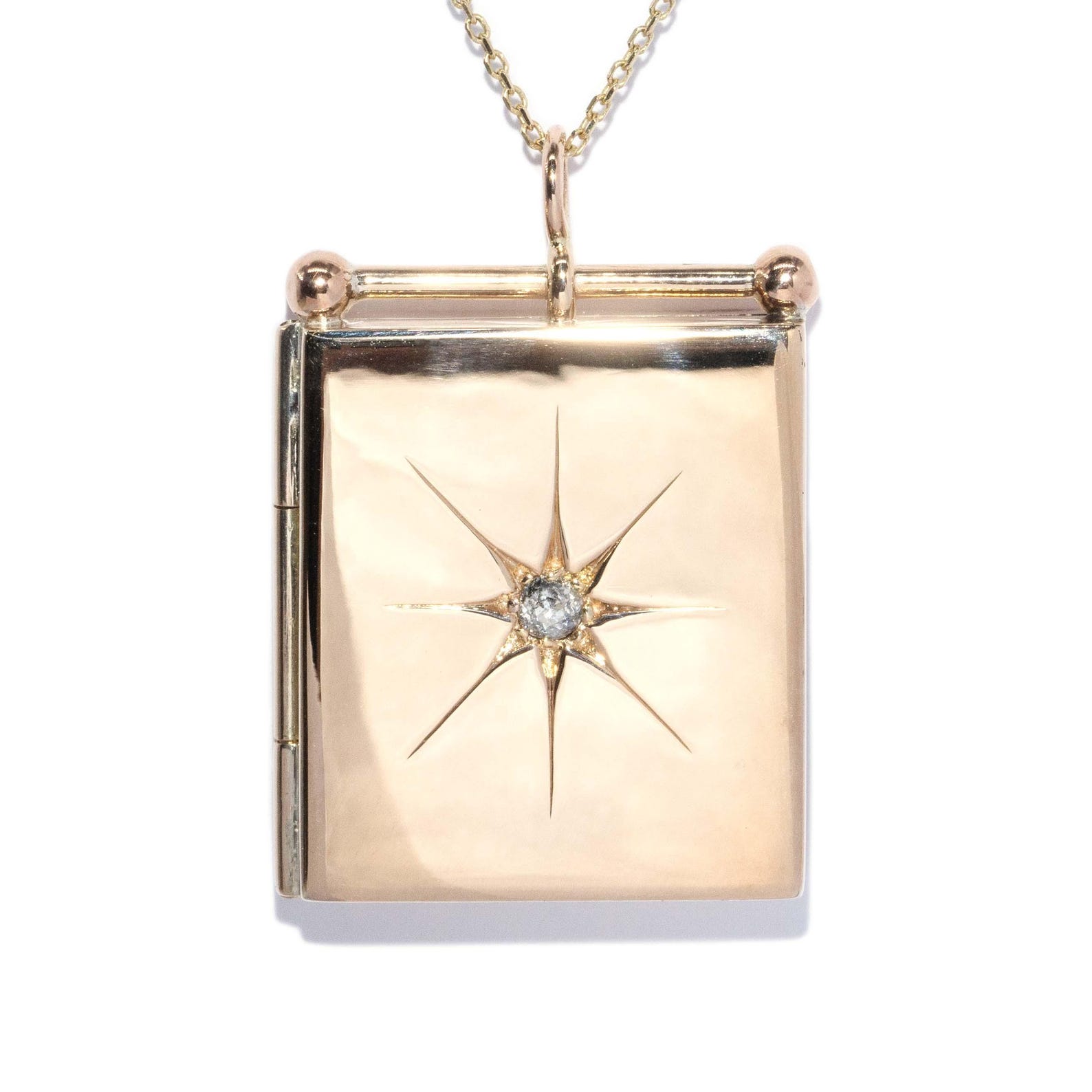 15K Gold Old Cut Diamond Book Locket | Preloved Vintage 1930s Celestial ...