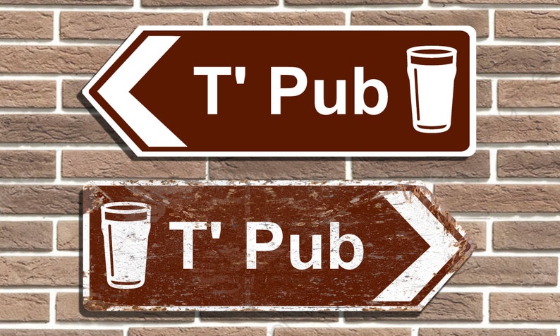 T' Pub British Tourist Style Metal Road Sign Garage, Bar, Shop, Man ...