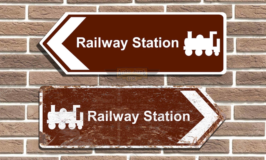 Railway Station Metal Road Sign British Tourist Train Sign Garage Decor ...