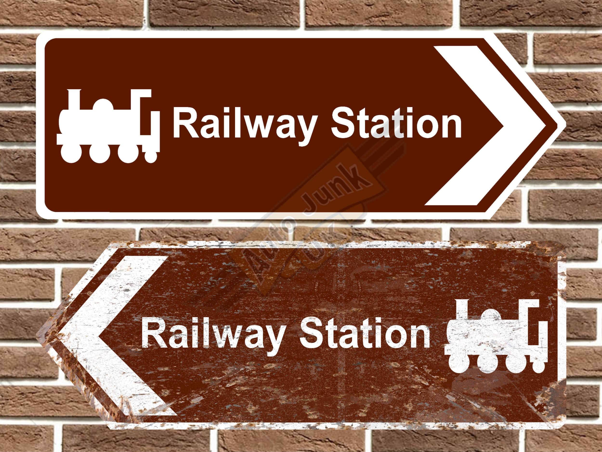 Railway Station British Tourist Style Metal Road Sign Train Sign Man ...
