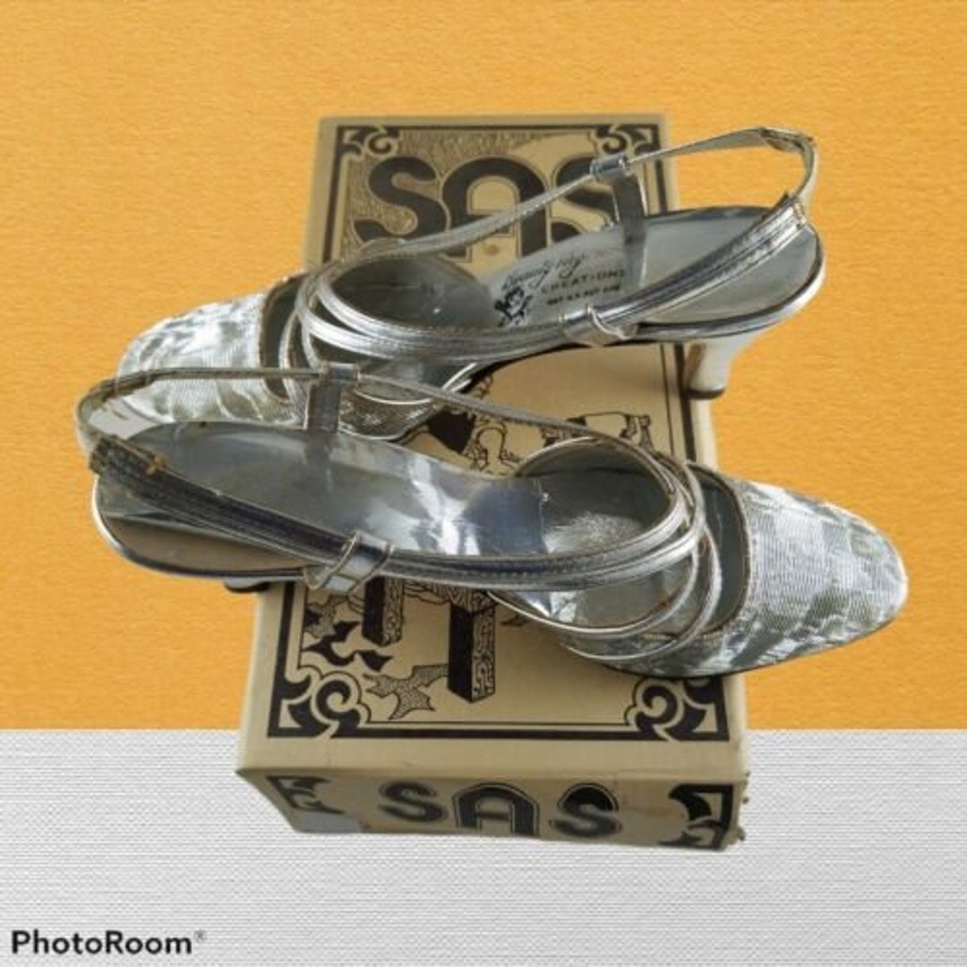 Vintage Beauty Pageant Shoes Heels Womens Silver Glitter Strap 8.5M 2.5 ...