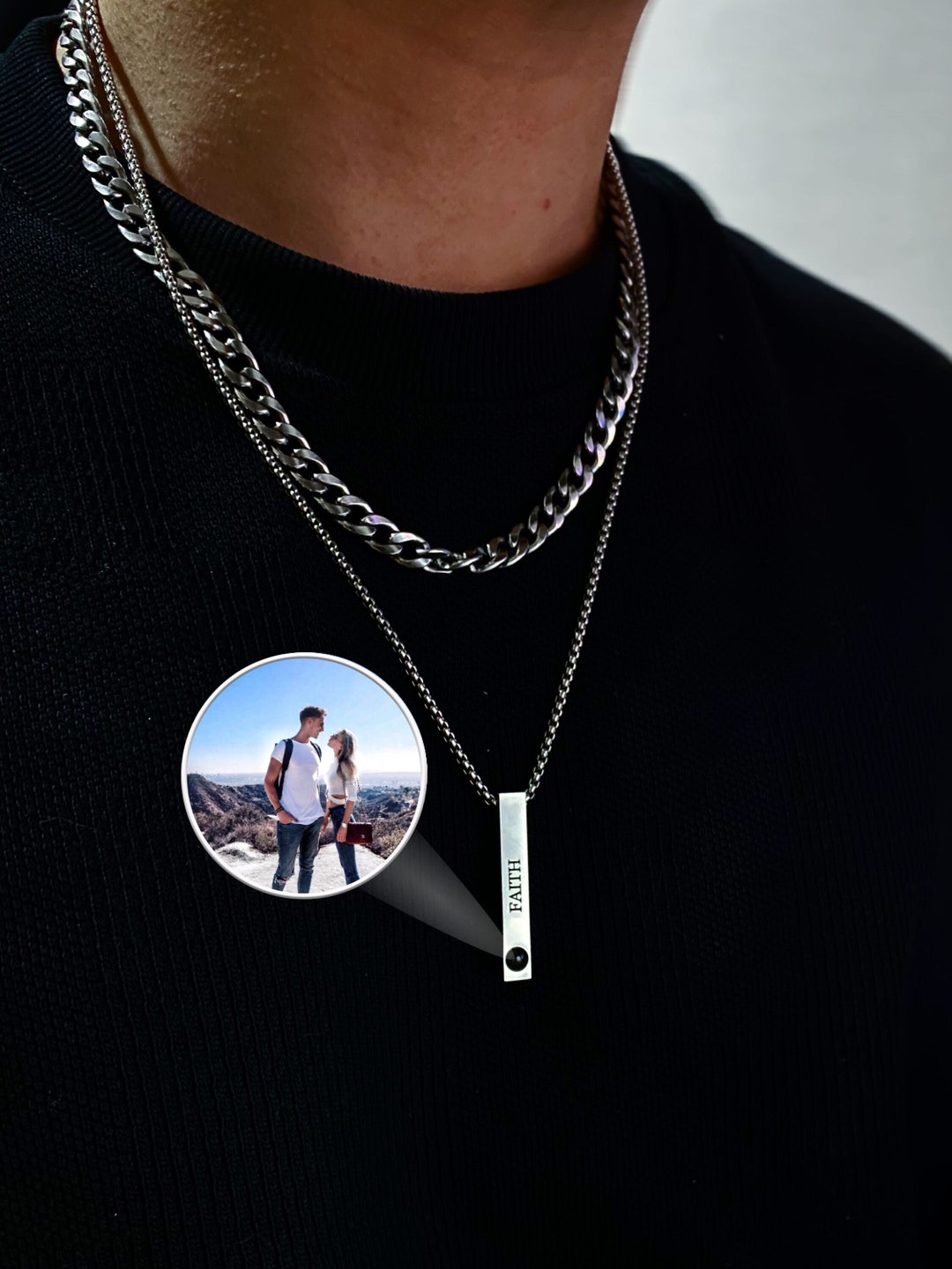 Photo Necklace for Men •custom Necklace Men With Picture •men Memorial ...
