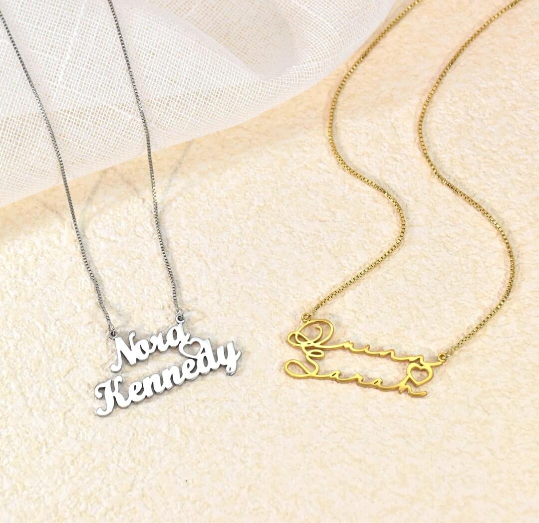 Double Name Necklace,custom Name Necklace,two Name Necklace With Heart ...