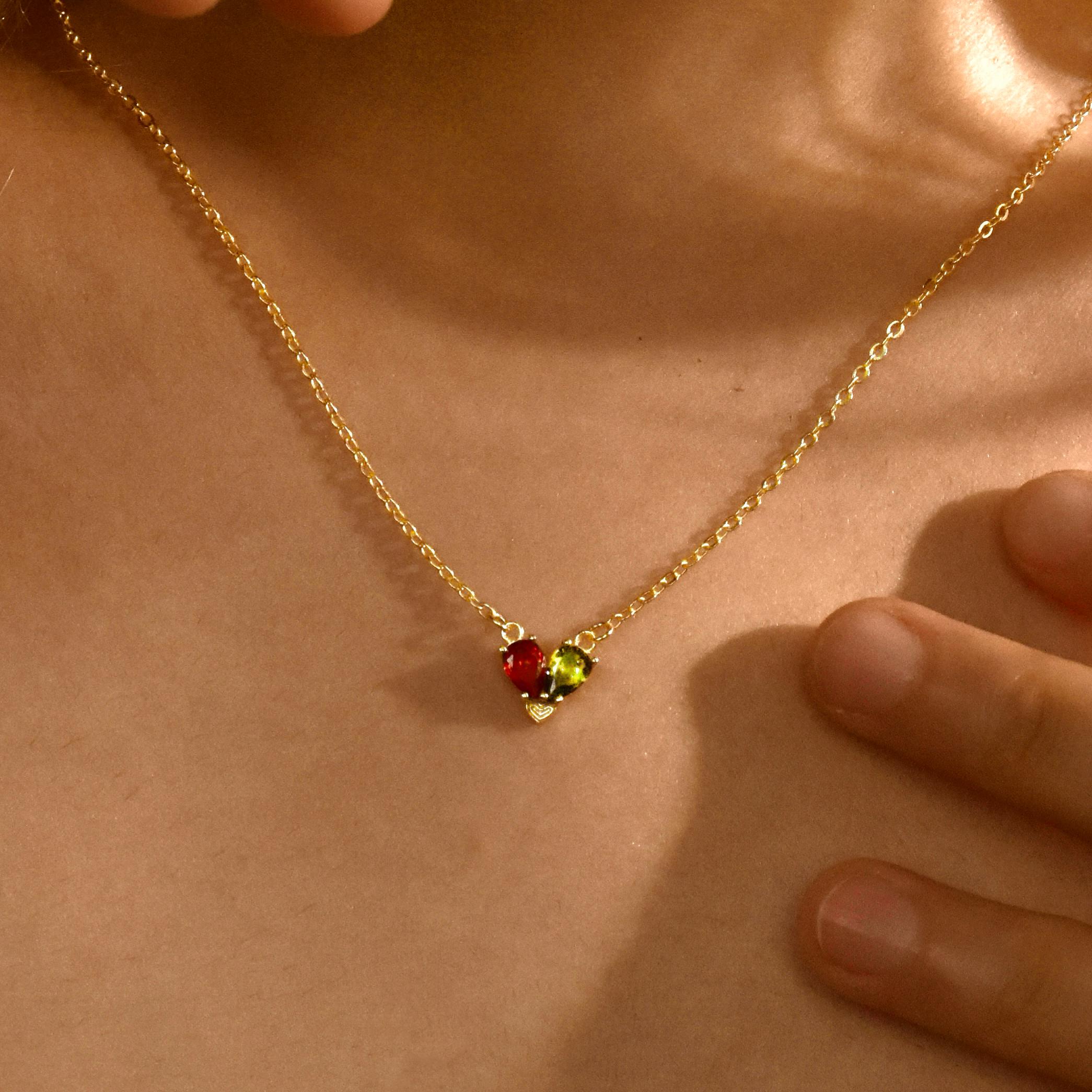 Couples Birthstone Necklace, Lovers Birthstone Matching Heart Necklace ...